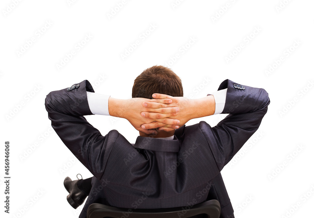 Man Sitting Back to Camera, hands the Guy behind the Head, isolated on ...