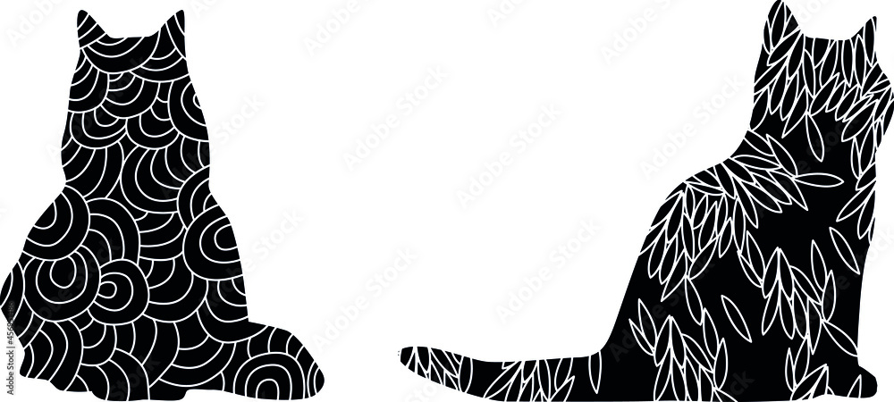 Zen cats. Design Zentangle. Hand drawn cat with abstract patterns on ...