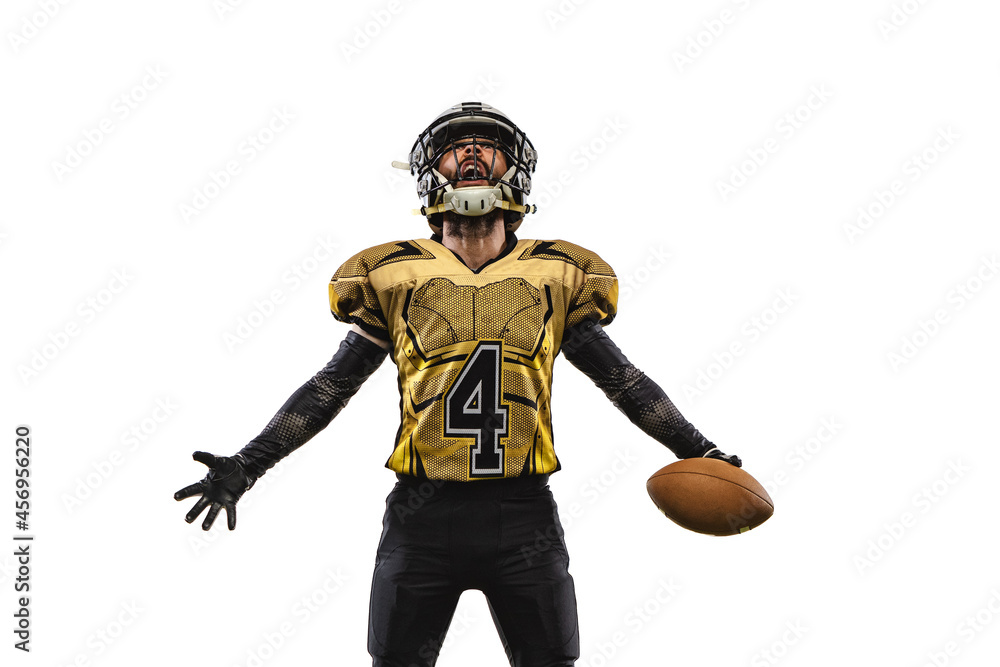 Cropping portrait of professional american football player in unifor ...