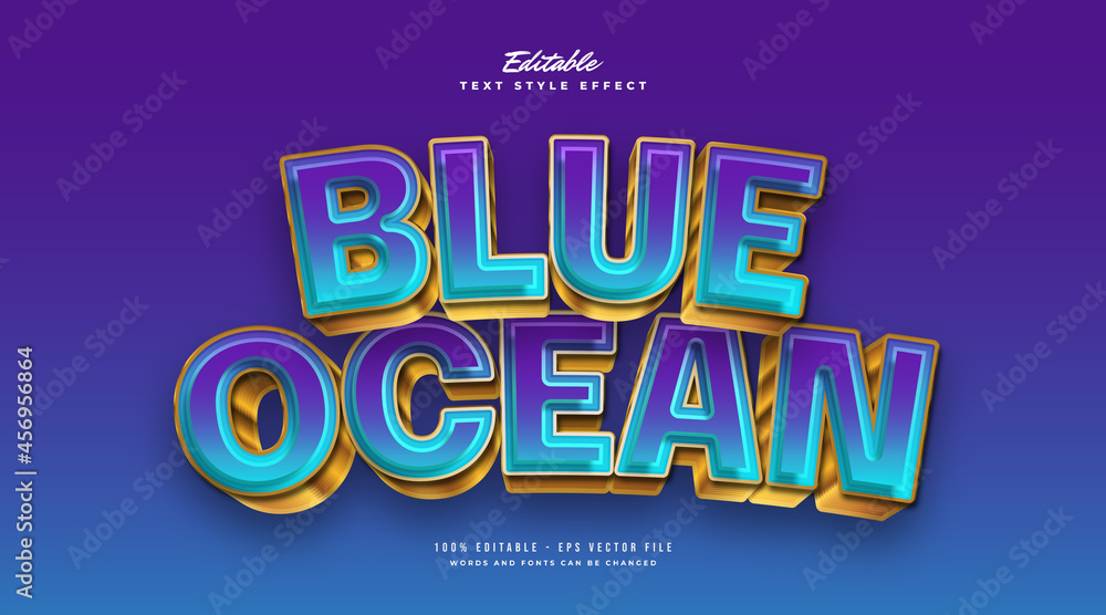 Blue Ocean Text Style in Blue and Gold with Curvy and 3D Effect ...