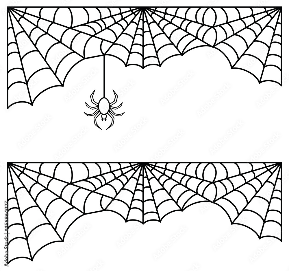 Rectangular Frame Spiderweb with Spider Clipart Set Stock Vector ...