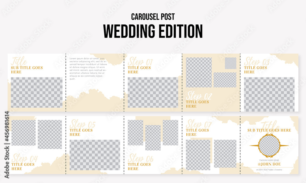 Set of editable social media instagram carousel post wedding, romantic ...