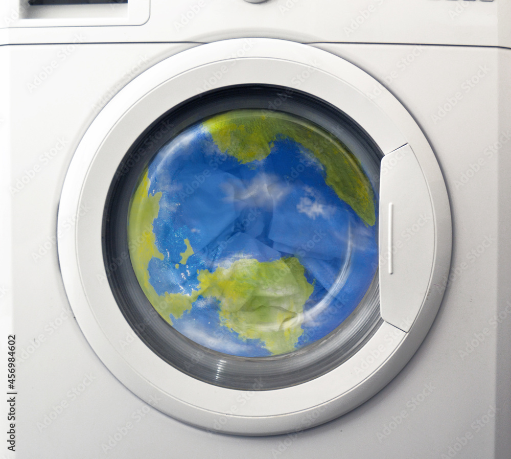 Poster Planet earth globe inside a washing machine (the planet earth ...