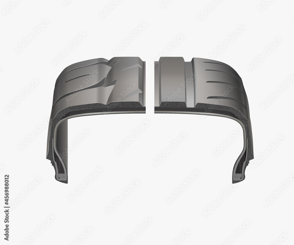 A cross-section of a car tire, isolated on white background ...