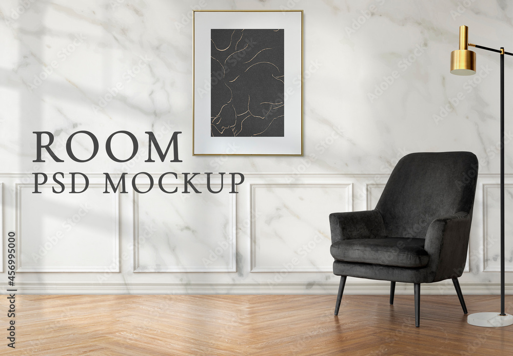 Empty Wall Mockup in the Living Room Stock Template | Adobe Stock