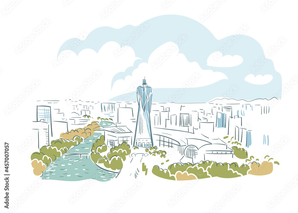 Hangzhou Zhejiang China vector sketch city illustration line art sketch ...