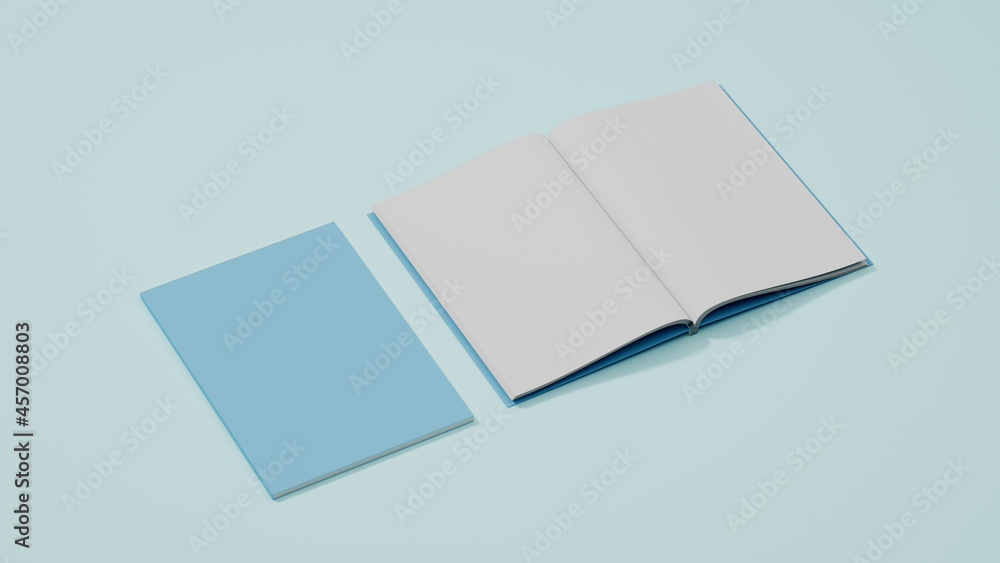 Two Book open and closed. Cover and white background with empty blank ...