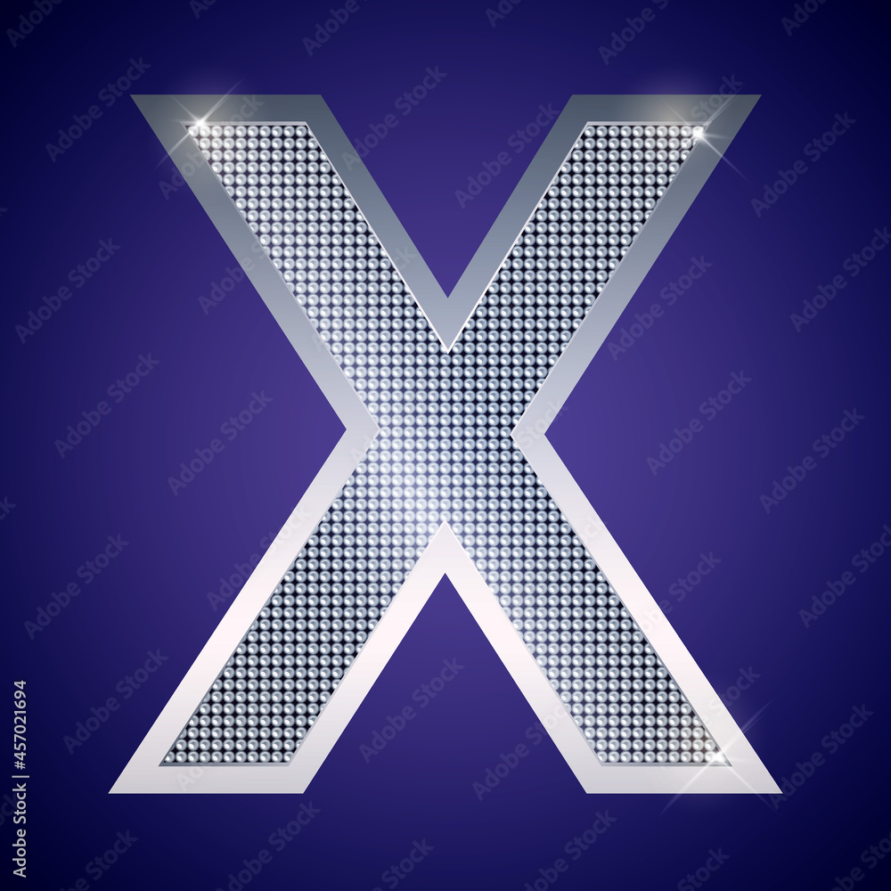 Beautiful silver letter X with brilliants. Vector font, alphabet ...
