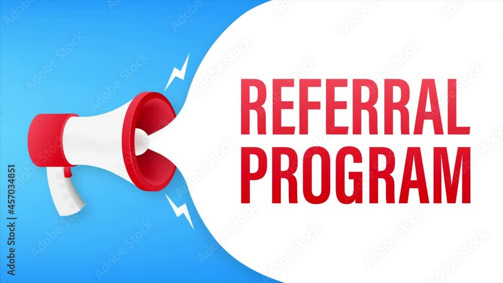 Megaphone label with referral program. Megaphone banner. Motion ...