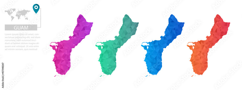 Set of vector polygonal Guam maps. Bright gradient map of country in ...