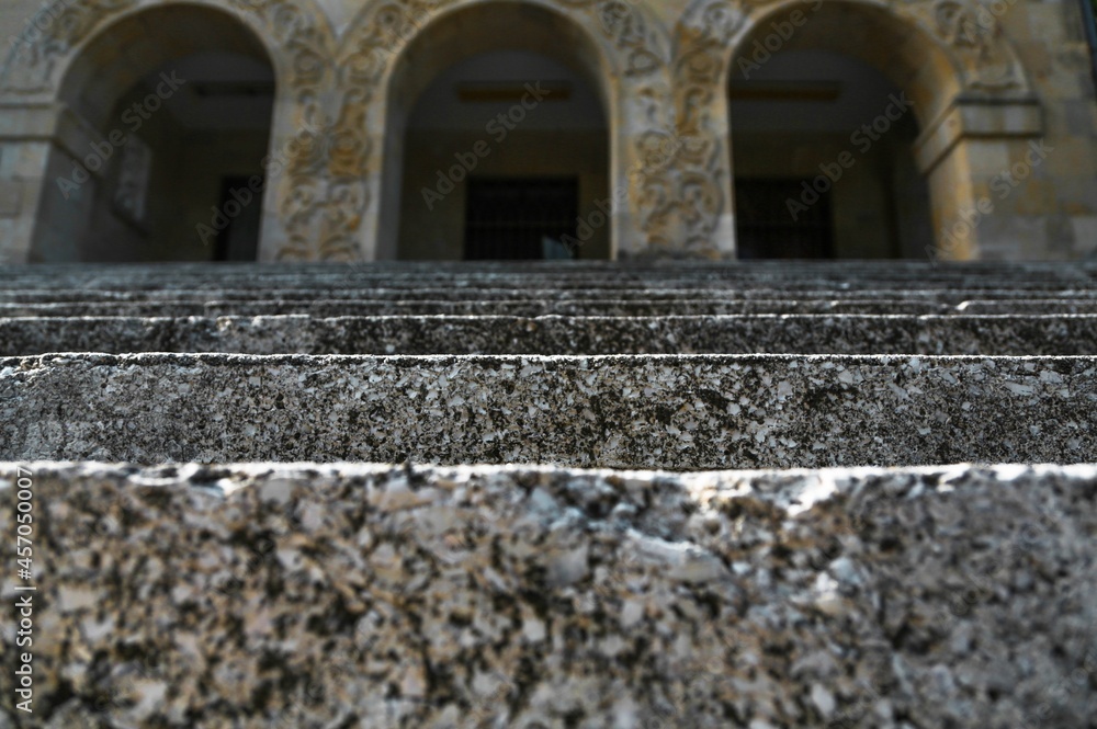 Architectural detail of marble steps and ionic order columns Stock ...
