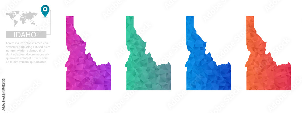 Set of vector polygonal Idaho maps. Bright gradient map of country in ...