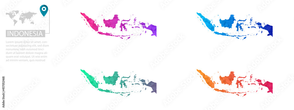 Set of vector polygonal Indonesia maps. Bright gradient map of country ...
