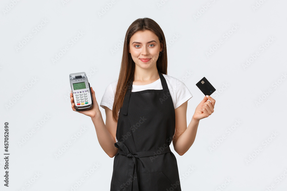 Grocery store employees, small business and coffee shops concept ...