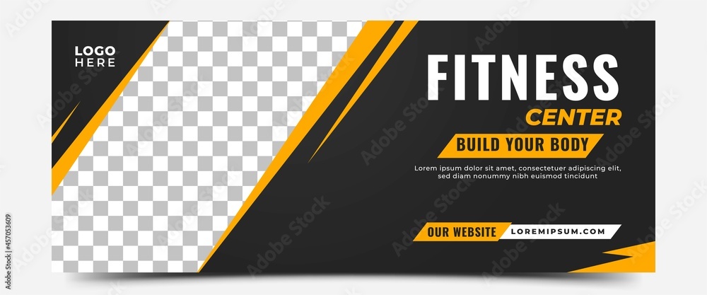 Fitness and gym horizontal banner template design. Editable modern ...