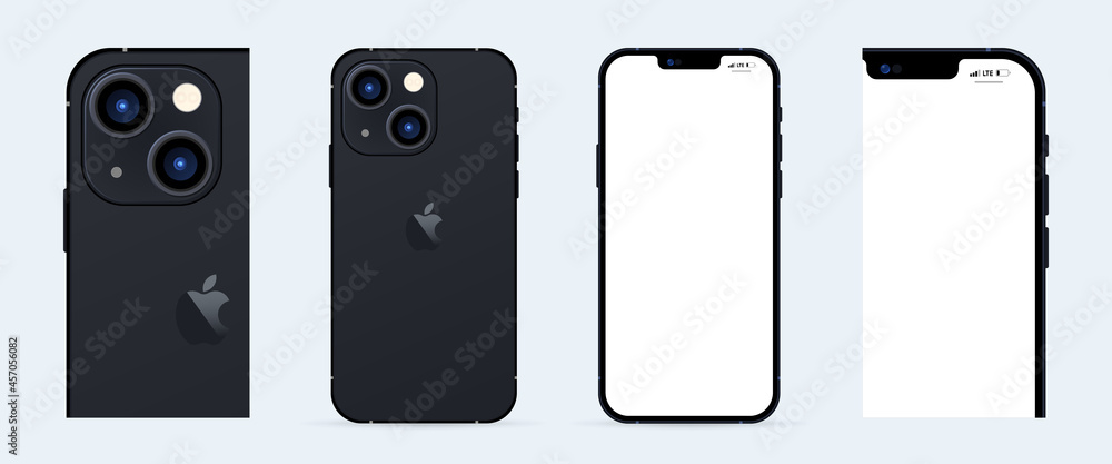 New iPhone 13. Mock-up screen iphone and back side iphone. Vector ...