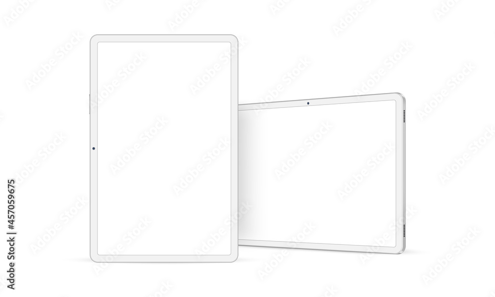 White Tablet Mockup with Horizontal and Vertical Screens, Front and ...