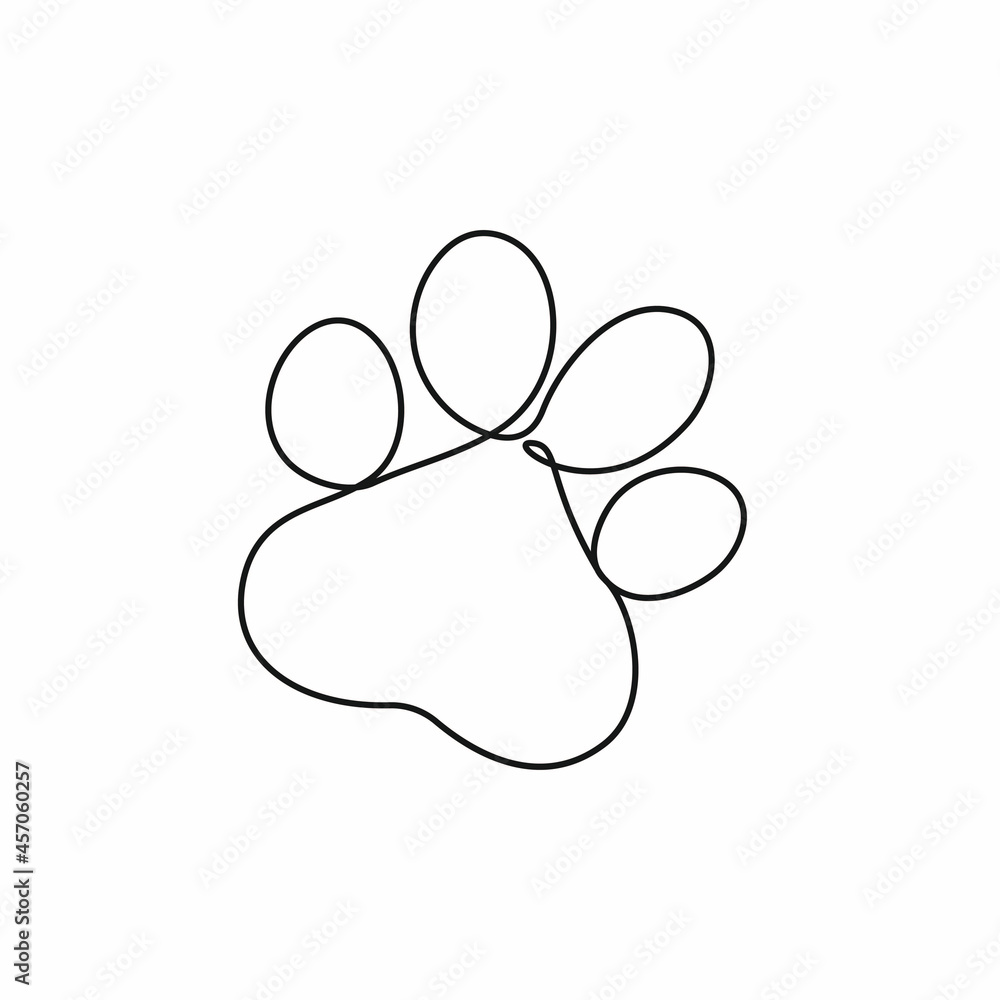 Paw Track One Line Drawing. Cute Paw Continuous Single Line Art Drawing ...