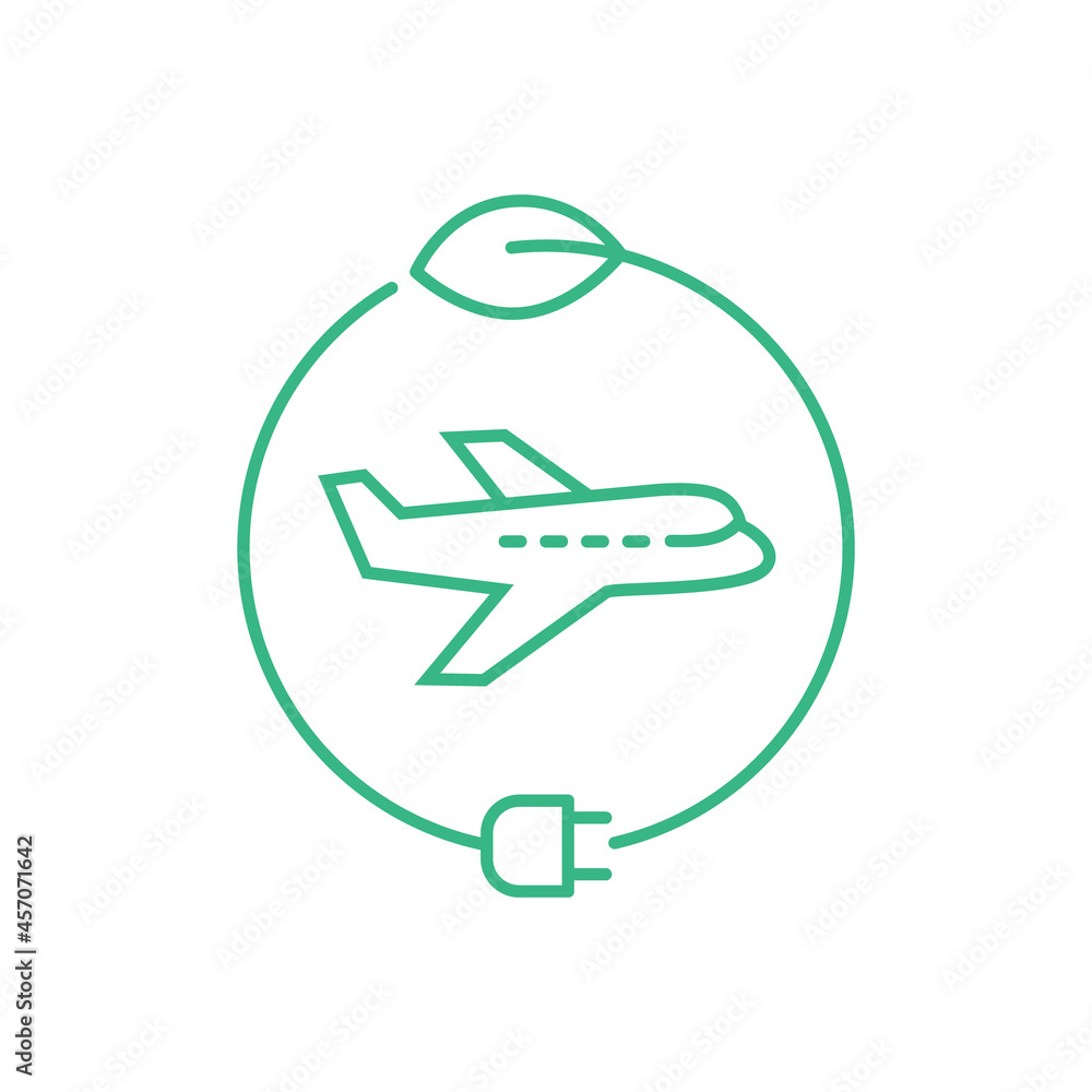Electric plane line icon. Aircraft powered by electricity. Green ...