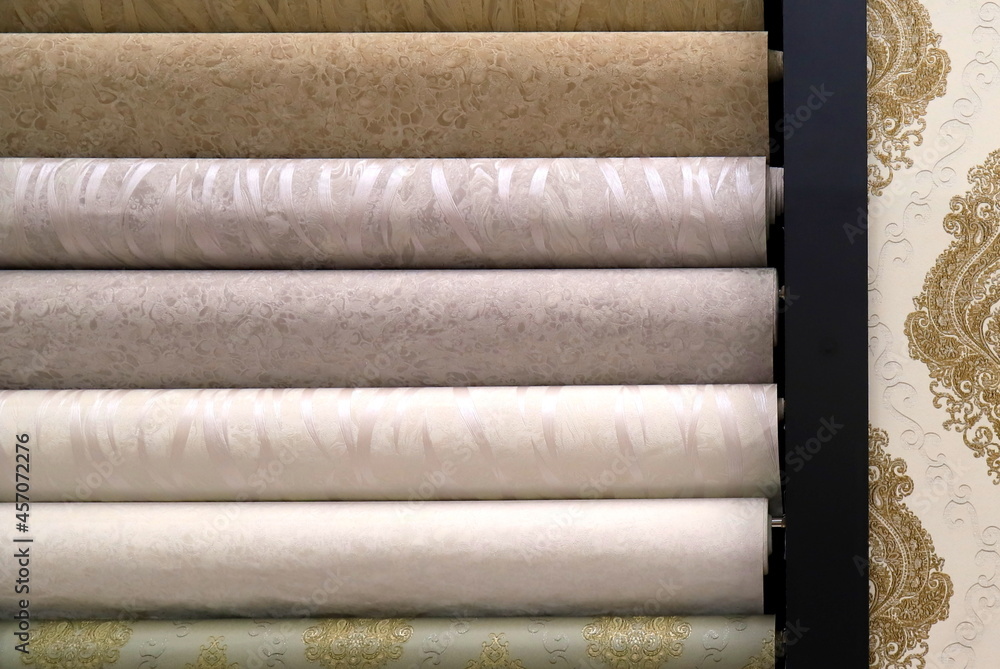 Rolls of vinyl wallpaper for finishing walls. Decorative materials for ...