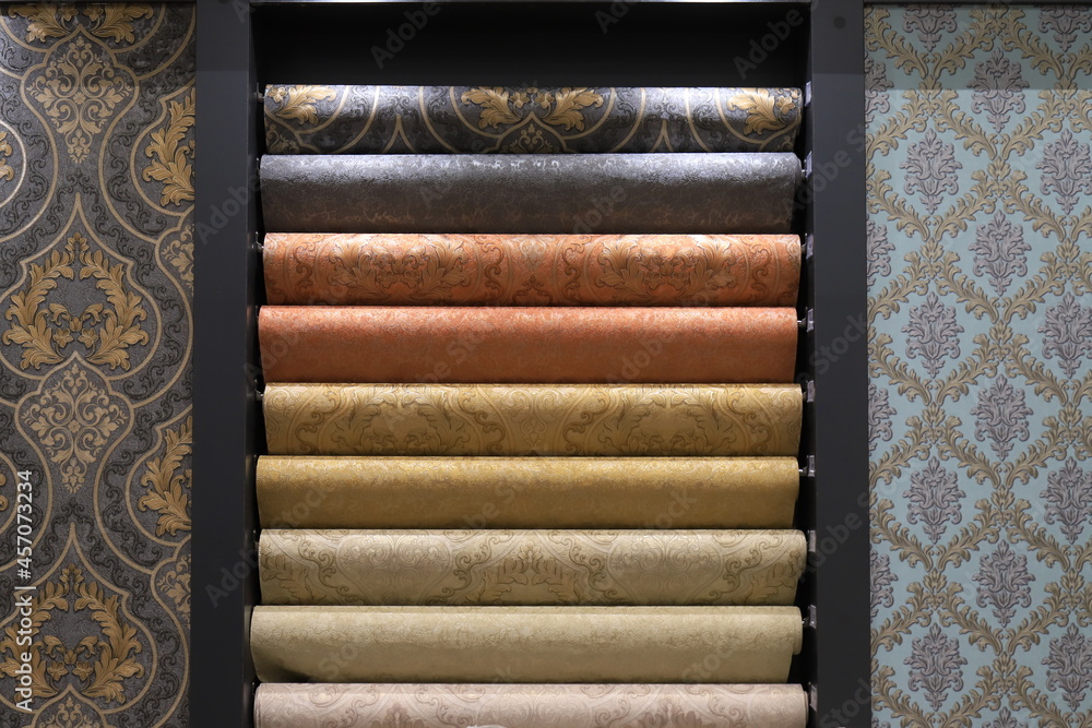 Rolls of vinyl wallpaper for finishing walls. Different textures ...