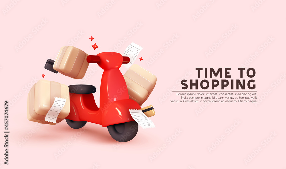 Courier service Delivery. Creative concept design. Realistic 3d scooter ...
