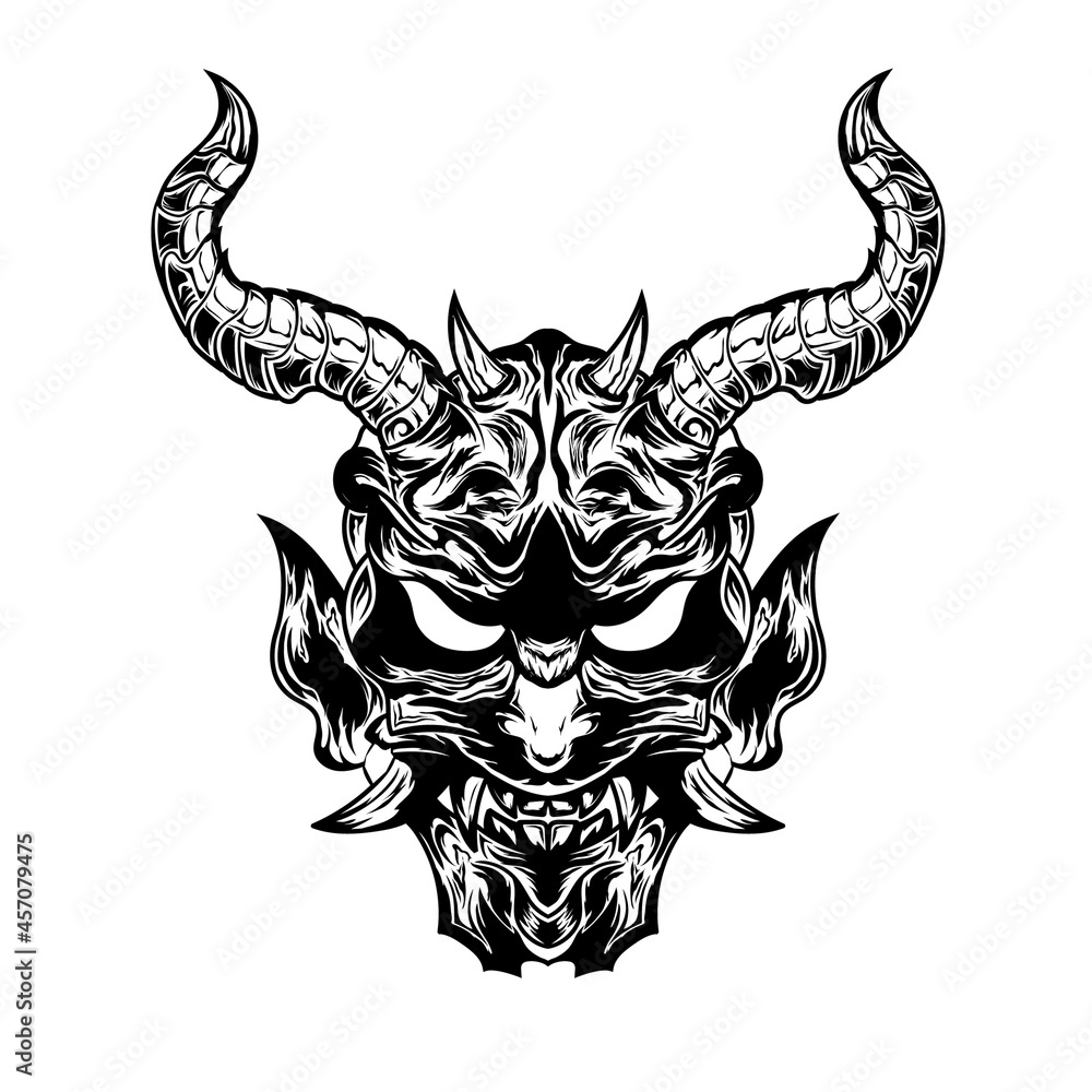 Hand drawn black and white tattoos artwork devil satan beast vector ...