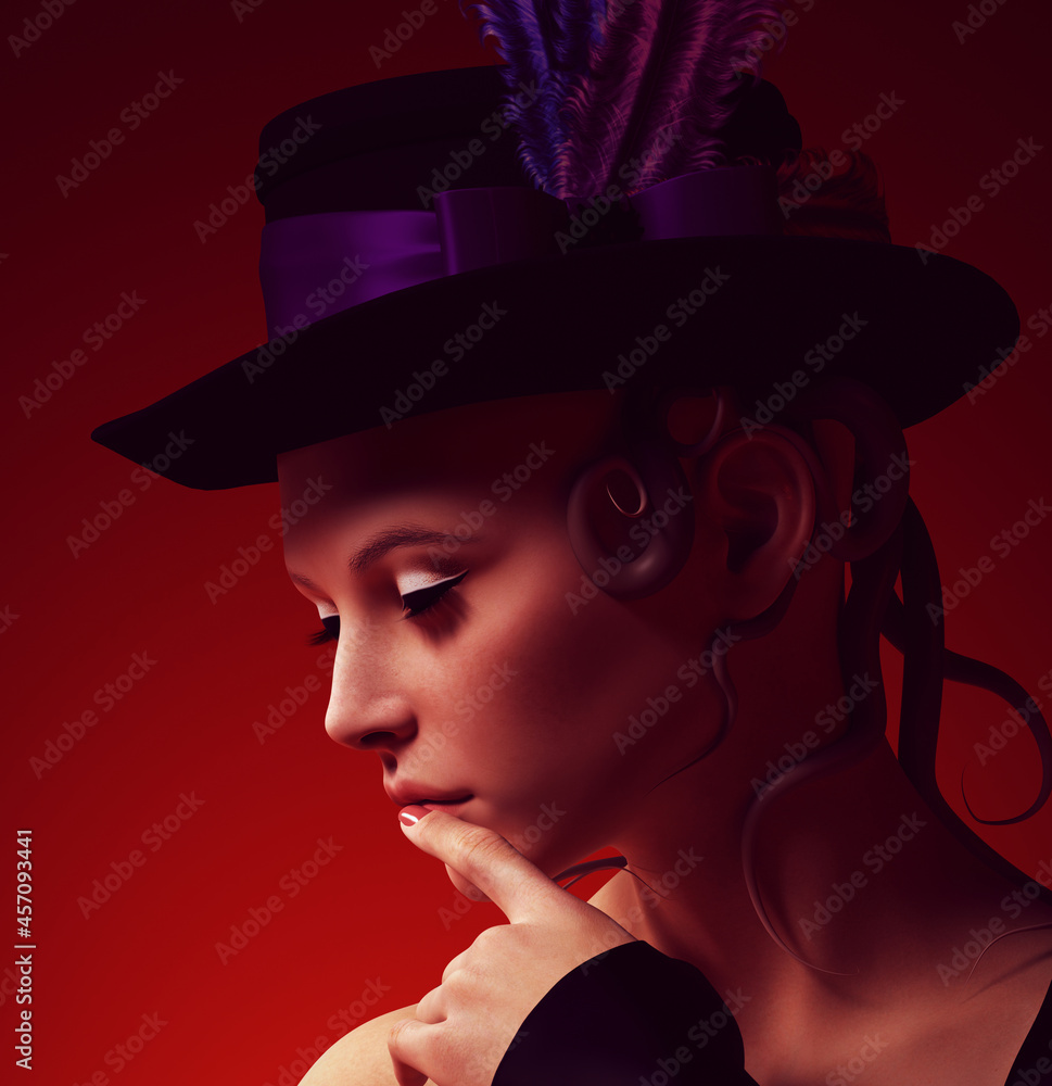 Woman Female Portrait Futuristic Alien Tentacles Burlesque Cabaret Sci ...