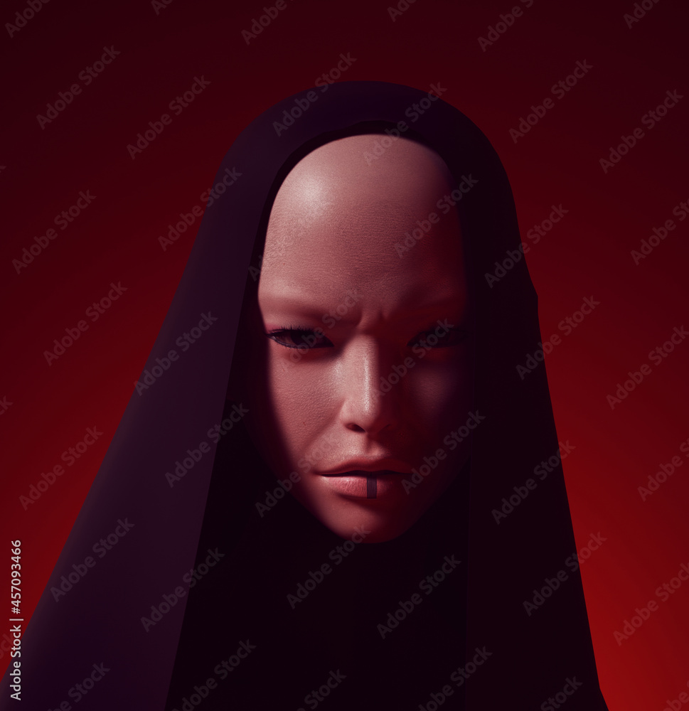 Futuristic Woman Female Alien Sci Fi CG Character in a Hood Hijab 3d ...