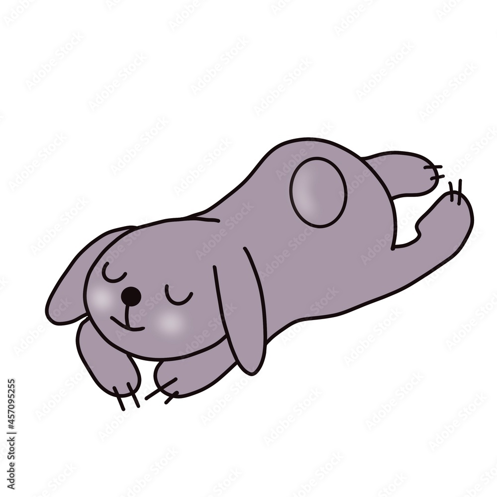 A humorous character - a sleeping rabbit, black and white freehand ...