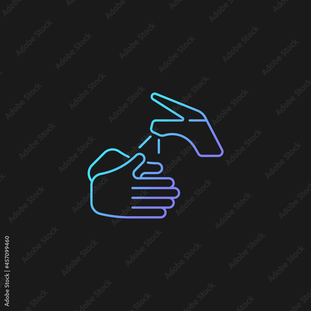 Wetting hands with water gradient vector icon for dark theme. Hygiene ...