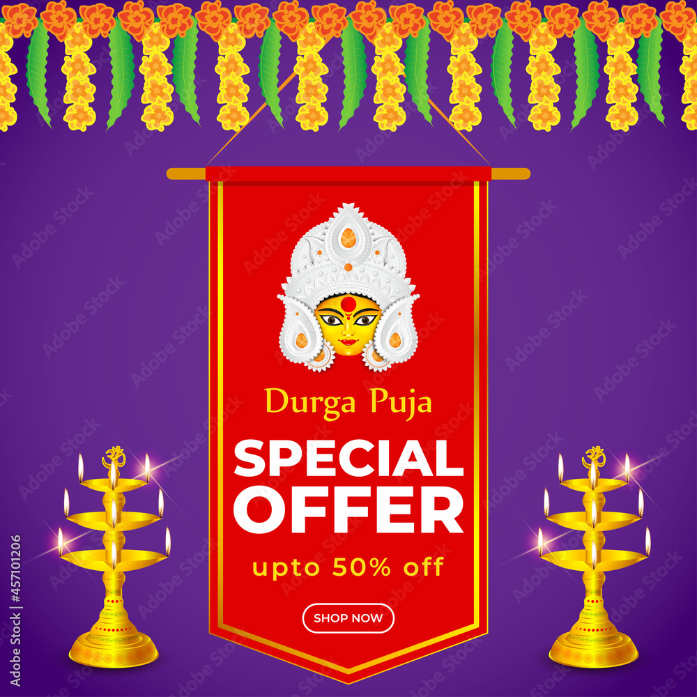 vector illustration for Durga puja sale banner, flyer, poster Stock ...