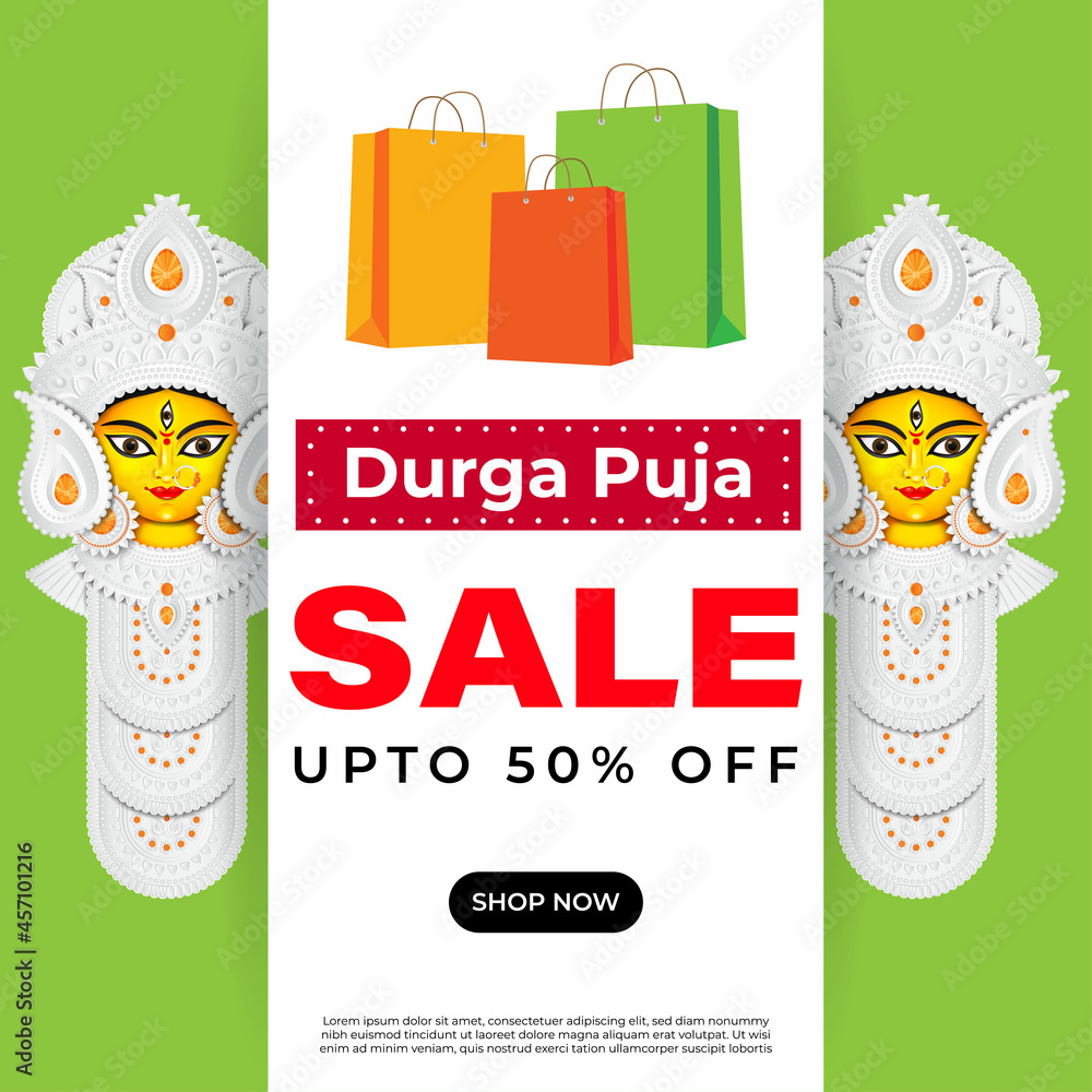 vector illustration for Durga puja sale banner, flyer, poster Stock ...