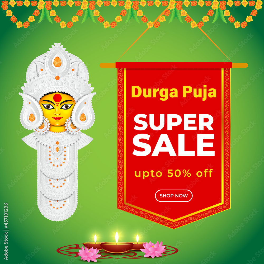 vector illustration for Durga puja sale banner, flyer, poster Stock ...