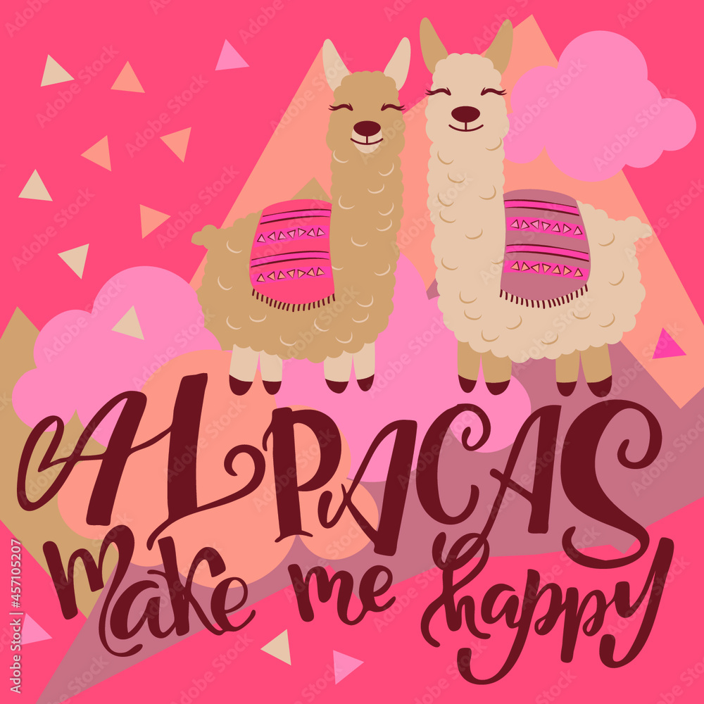 Vector alpaca illustration. Alpaca and lettering print. Alpaca, clouds ...