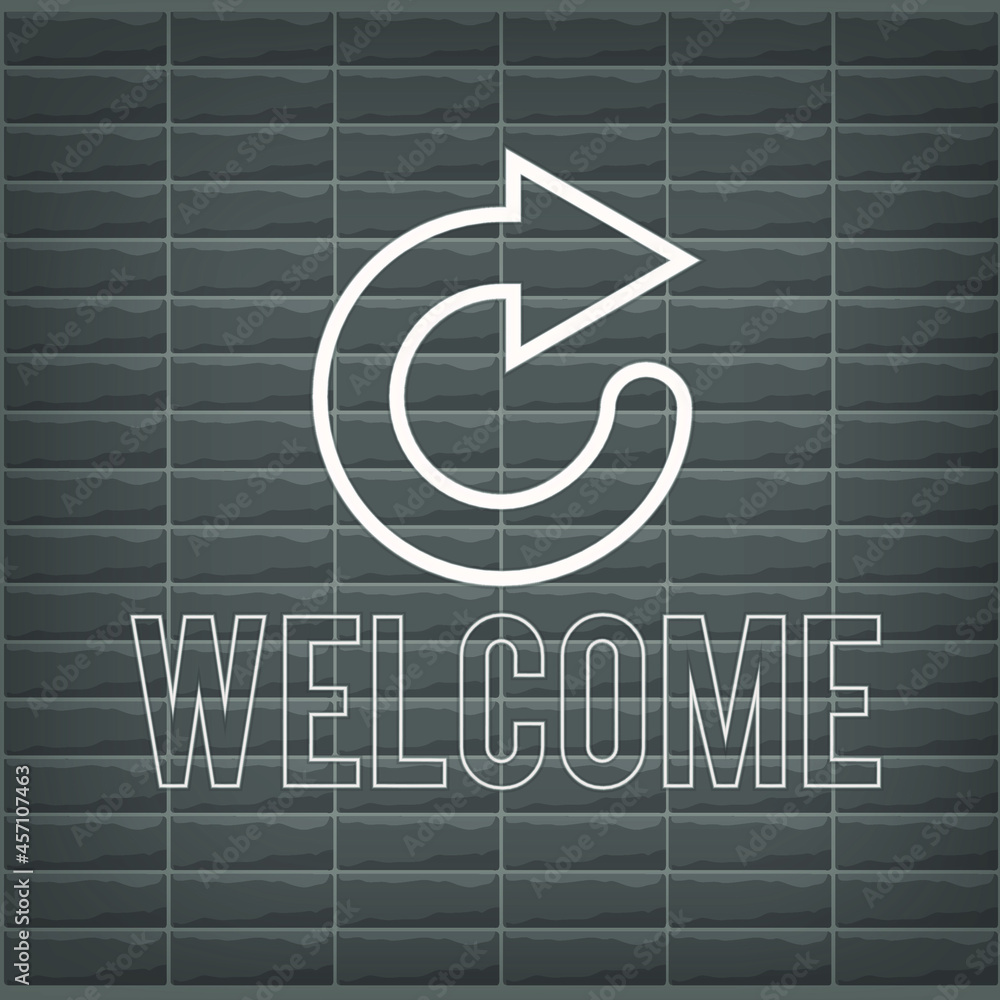 Welcome neon sign with monochrome black and white colors and bricks ...