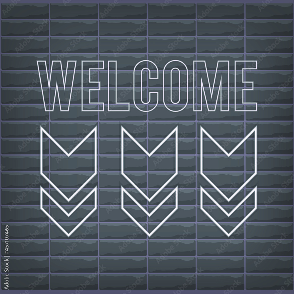 Welcome neon sign with monochrome black and white colors and bricks ...
