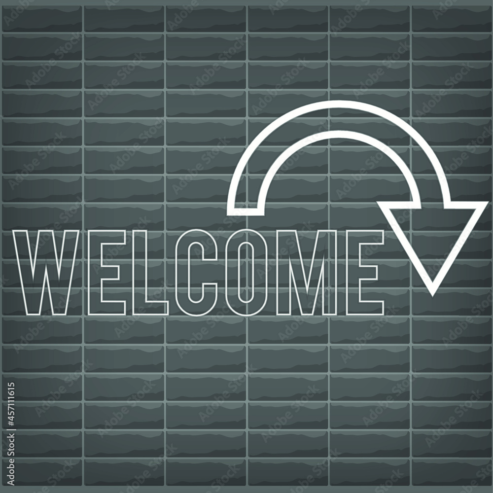 Welcome neon sign with monochrome black and white colors and bricks ...