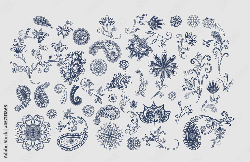 Vector decorative design Paisley, floral elements. Stock Vector | Adobe ...