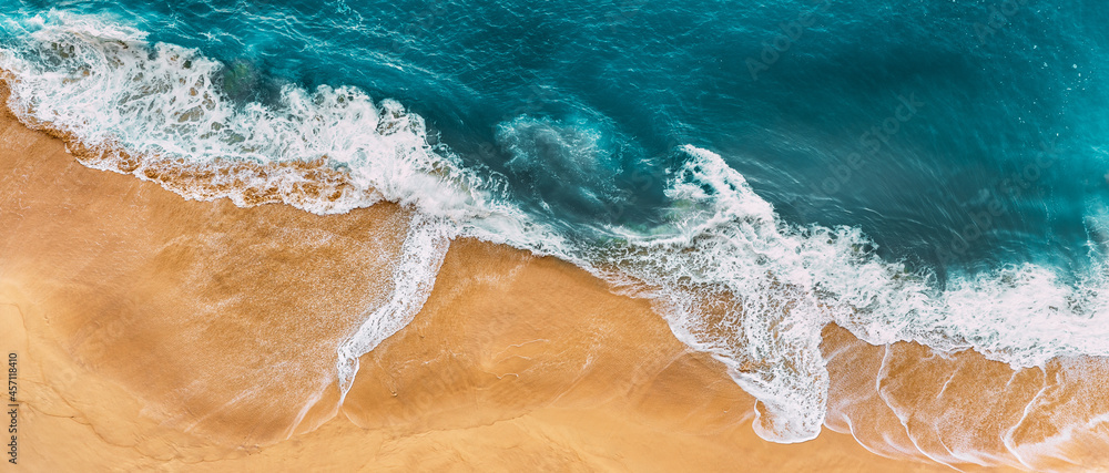 Sandy beach, panorama. Panoramic view of the sandy beach. The sea wave ...