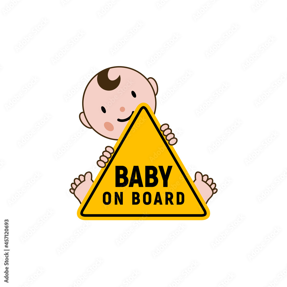 Baby on board sign icon. Child safety sticker warning emblem. Baby ...