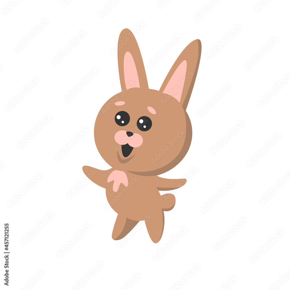 Cartoon brown rabbit, kind with big eyes in a modern simple flat style ...