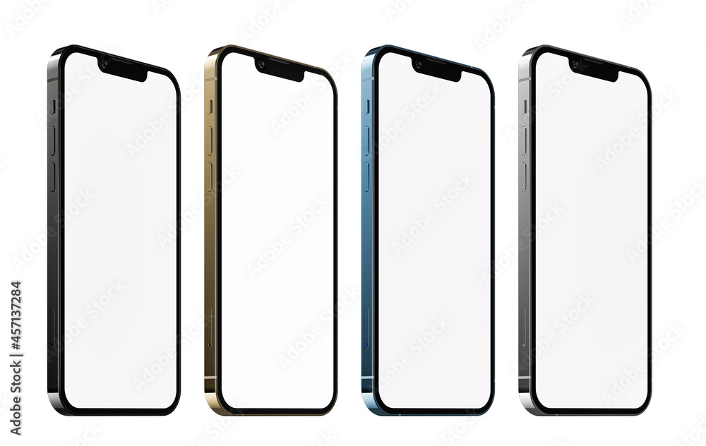 iPhone 13 Pro in Sierra Blue, Gray, Silver and Gold color. Blank screen ...
