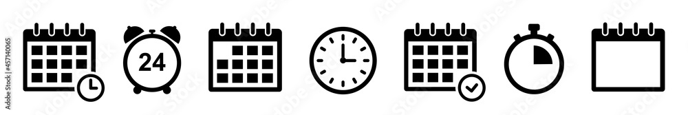 Set of clock and calendars icons. Calendar, time and clock symbols ...