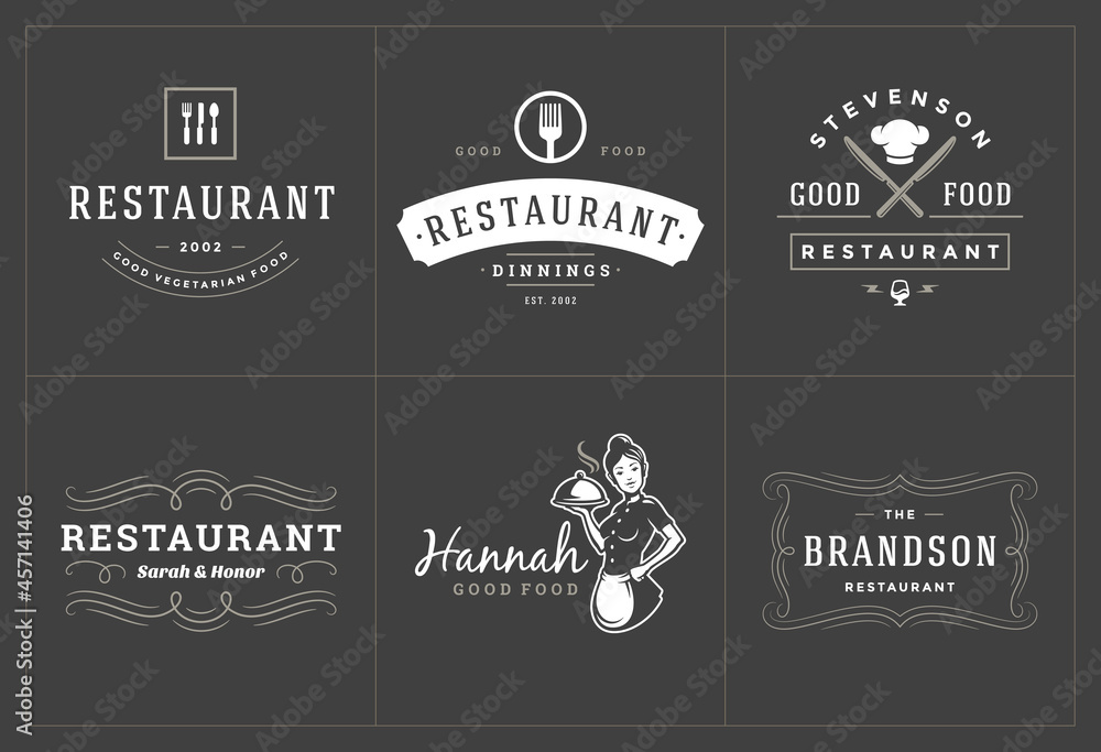 Restaurant logos templates set vector illustration good for menu labels ...