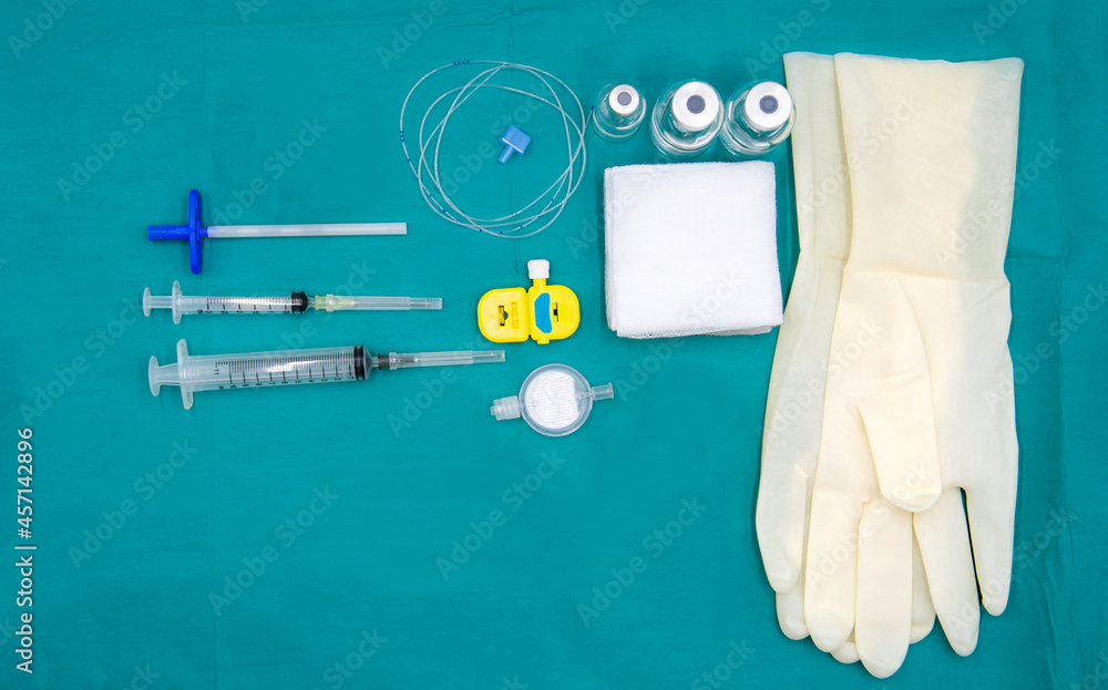Epidural set isolated on green. Epidural anesthesia set, Sets for ...