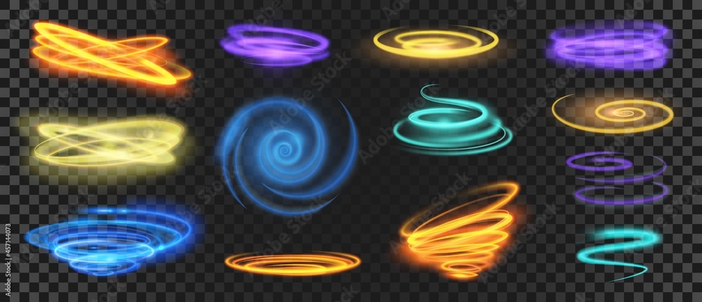 Glowing light spirals, circles, swirls and speed motion effect ...