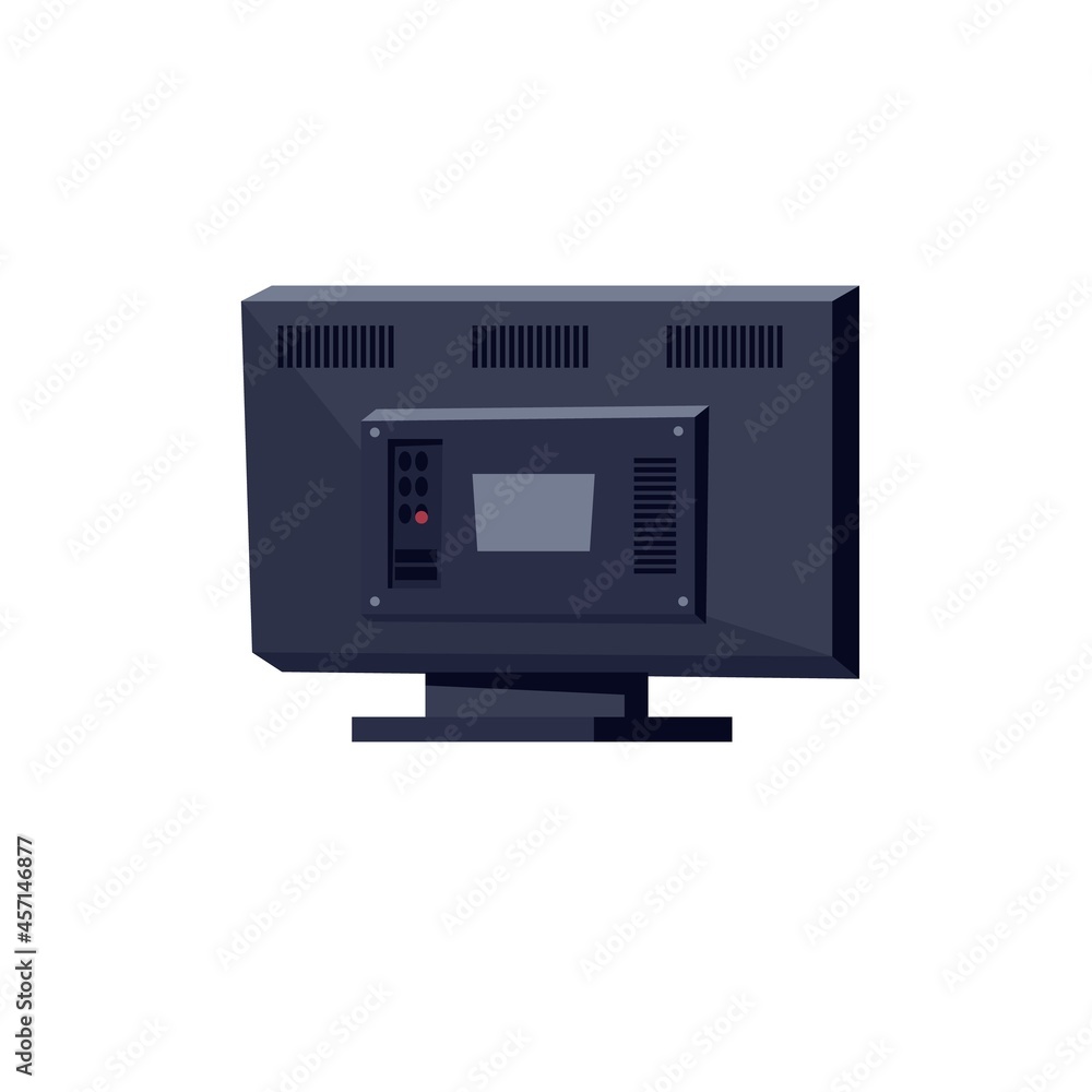 Vector flat cartoon TV back view isolated on empty background ...