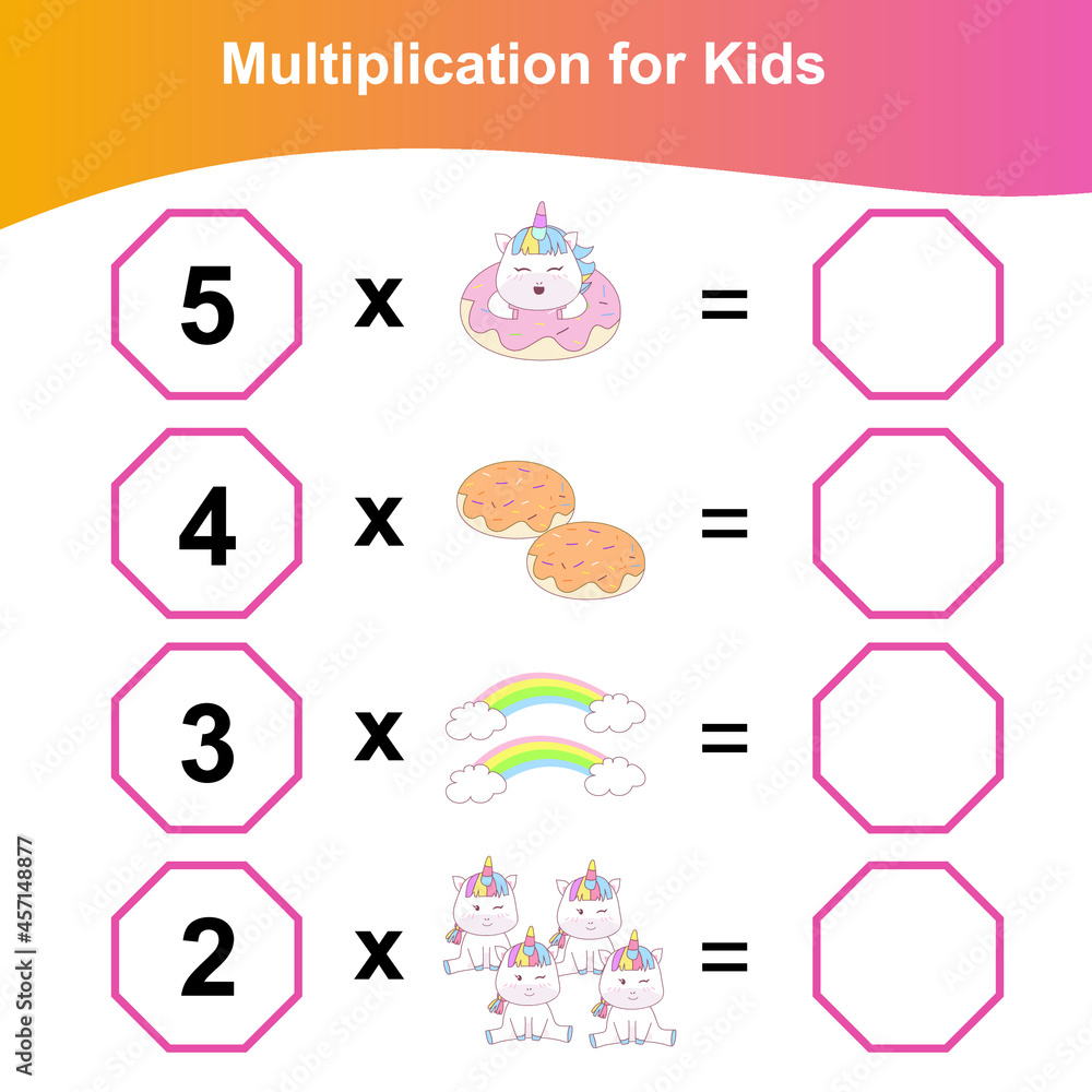 Multiplication Unicorn Worksheet for preschool. Printable math worksheet. Math Game for ...