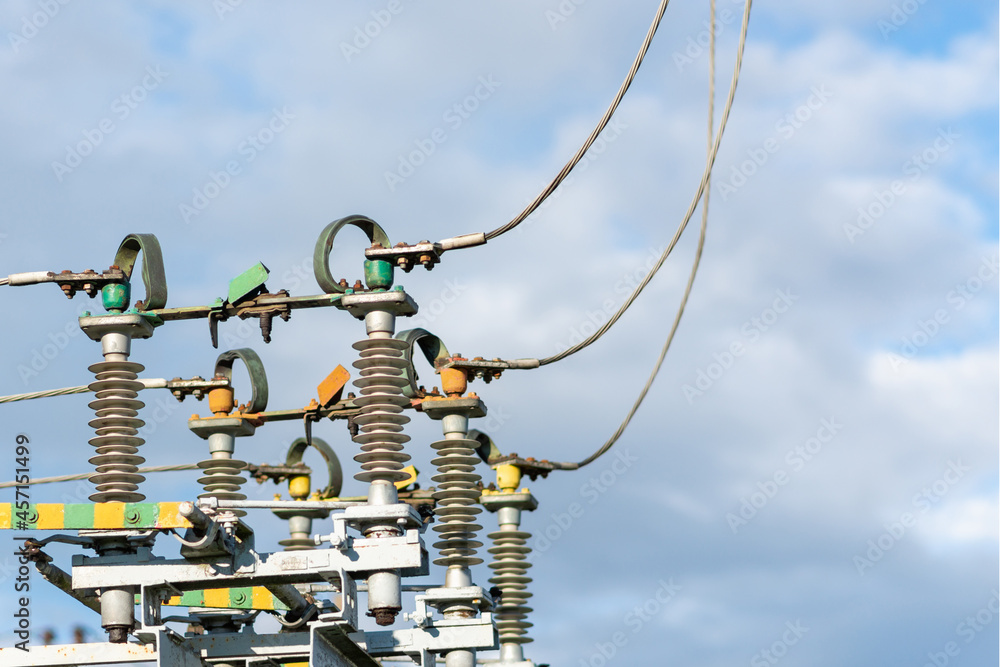 High voltage electric generator insulators.Detail of high voltage ...